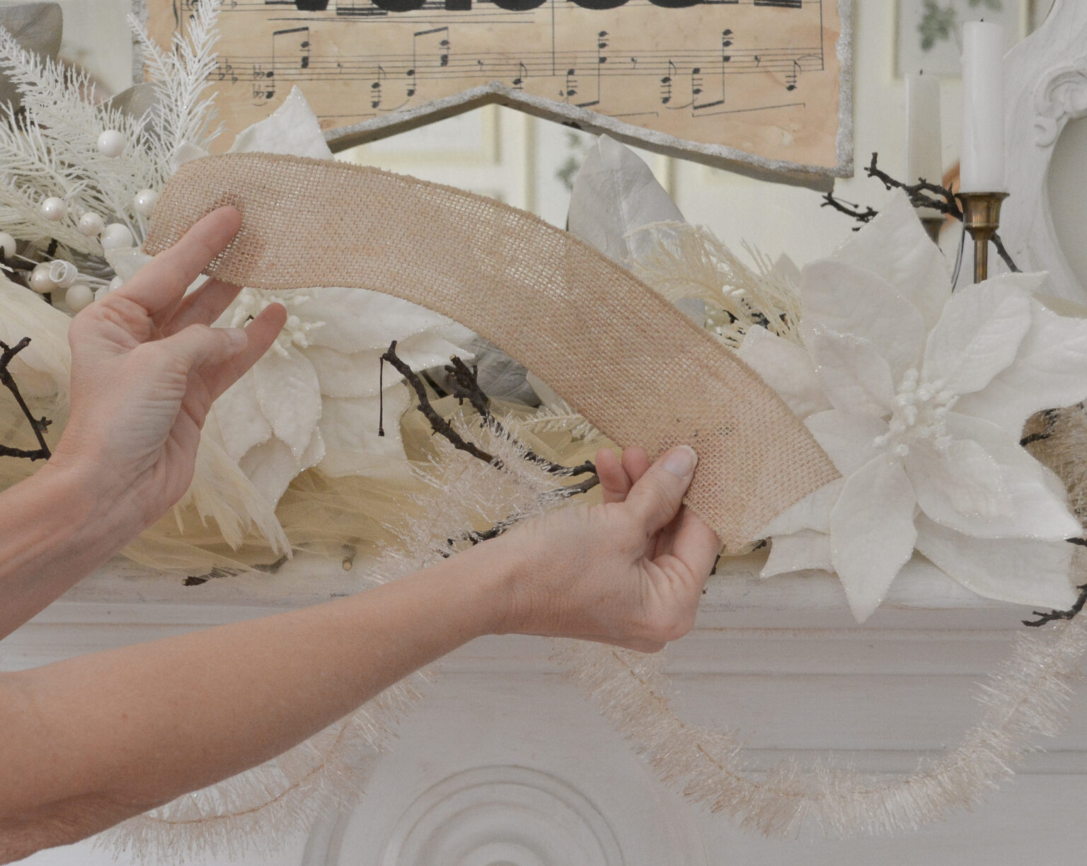 How to Create an Elegant Christmas Mantel using Branches - Janet Clark ...